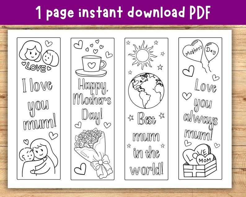Mother's Day Coloring in Bookmarks, Color Your Own Bookmarks for ...