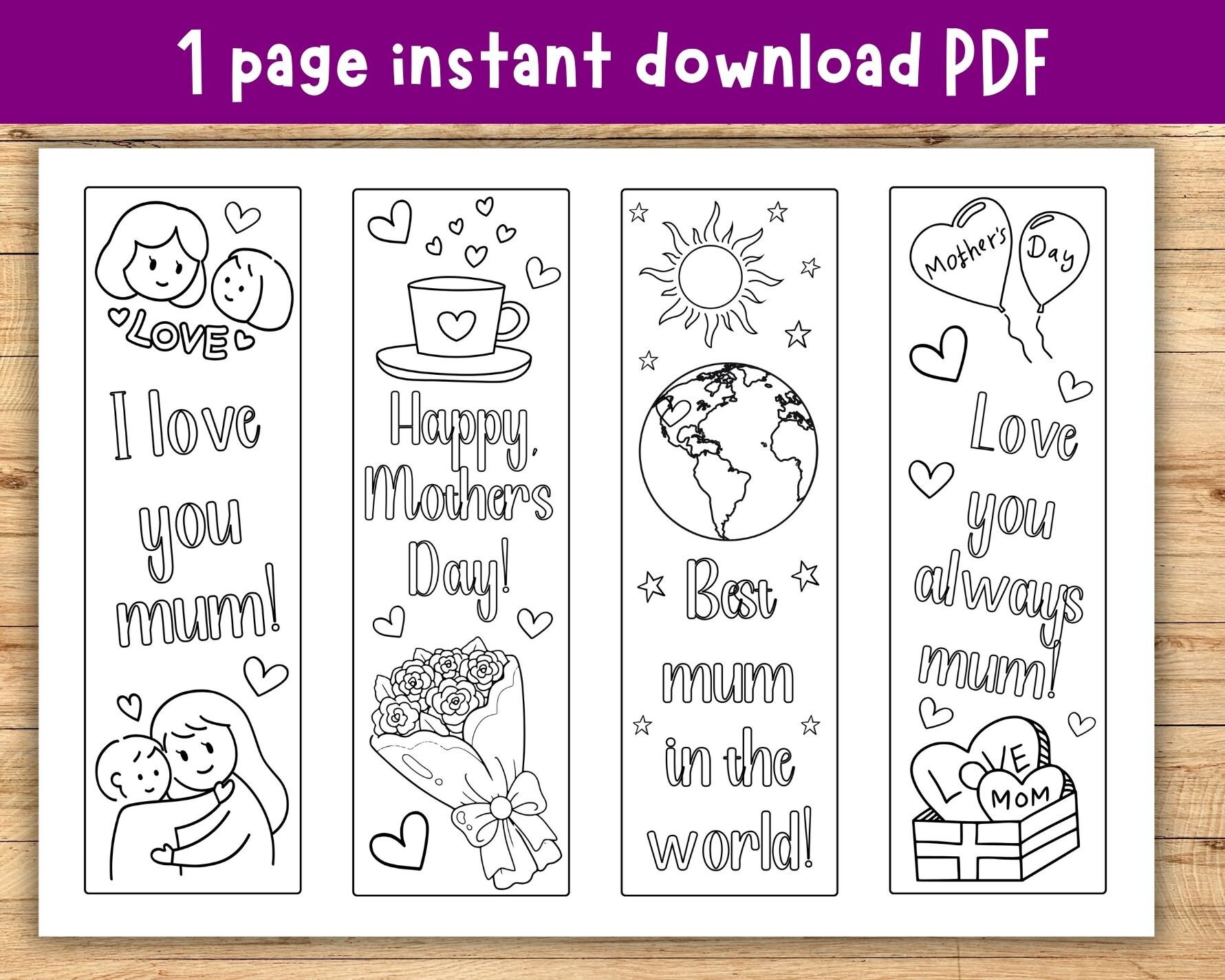 Mother's Day Coloring in Bookmarks, Color Your Own Bookmarks for ...