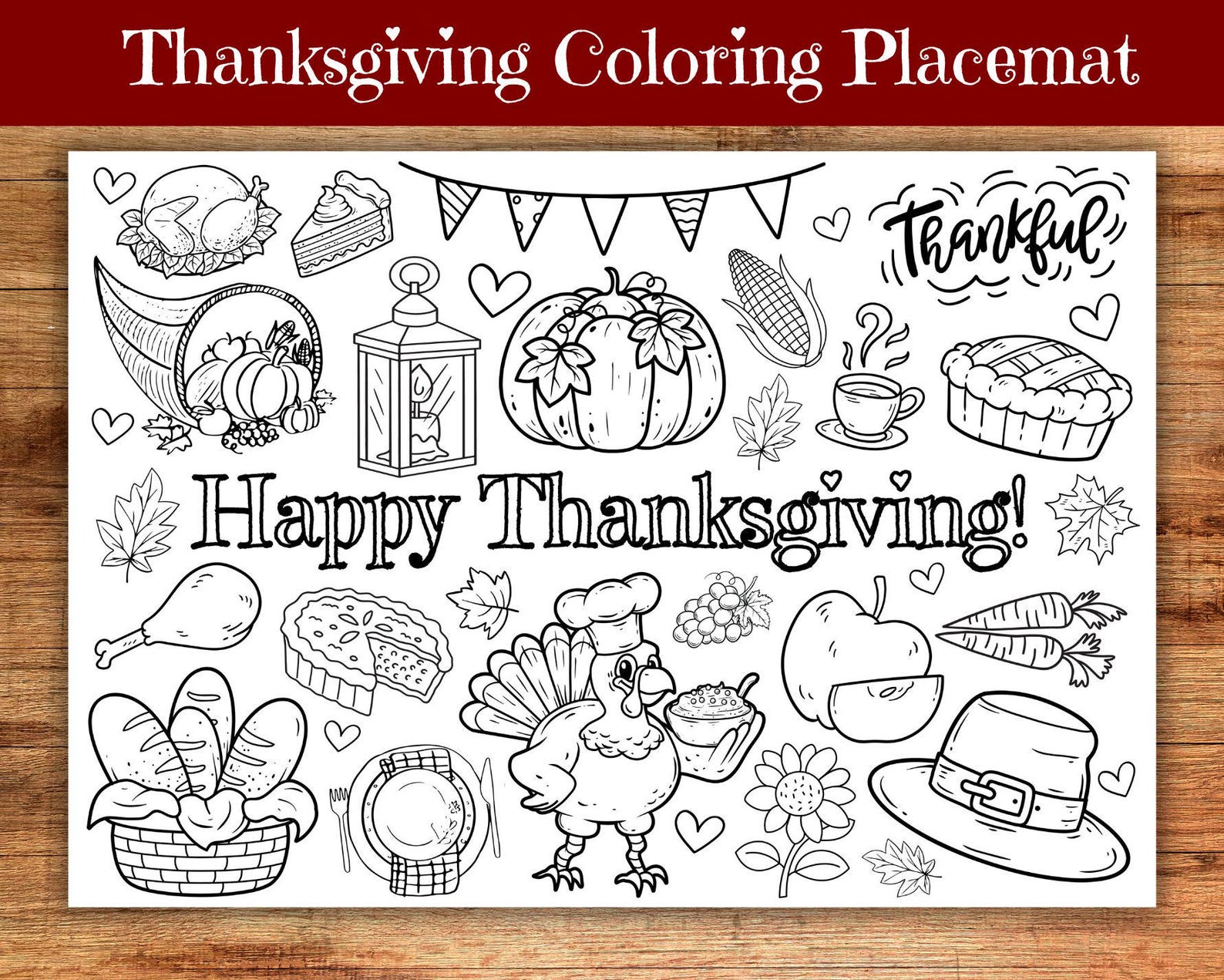Thanksgiving Coloring Page, Thanksgiving Coloring Placemat, Cozy Vibes ...