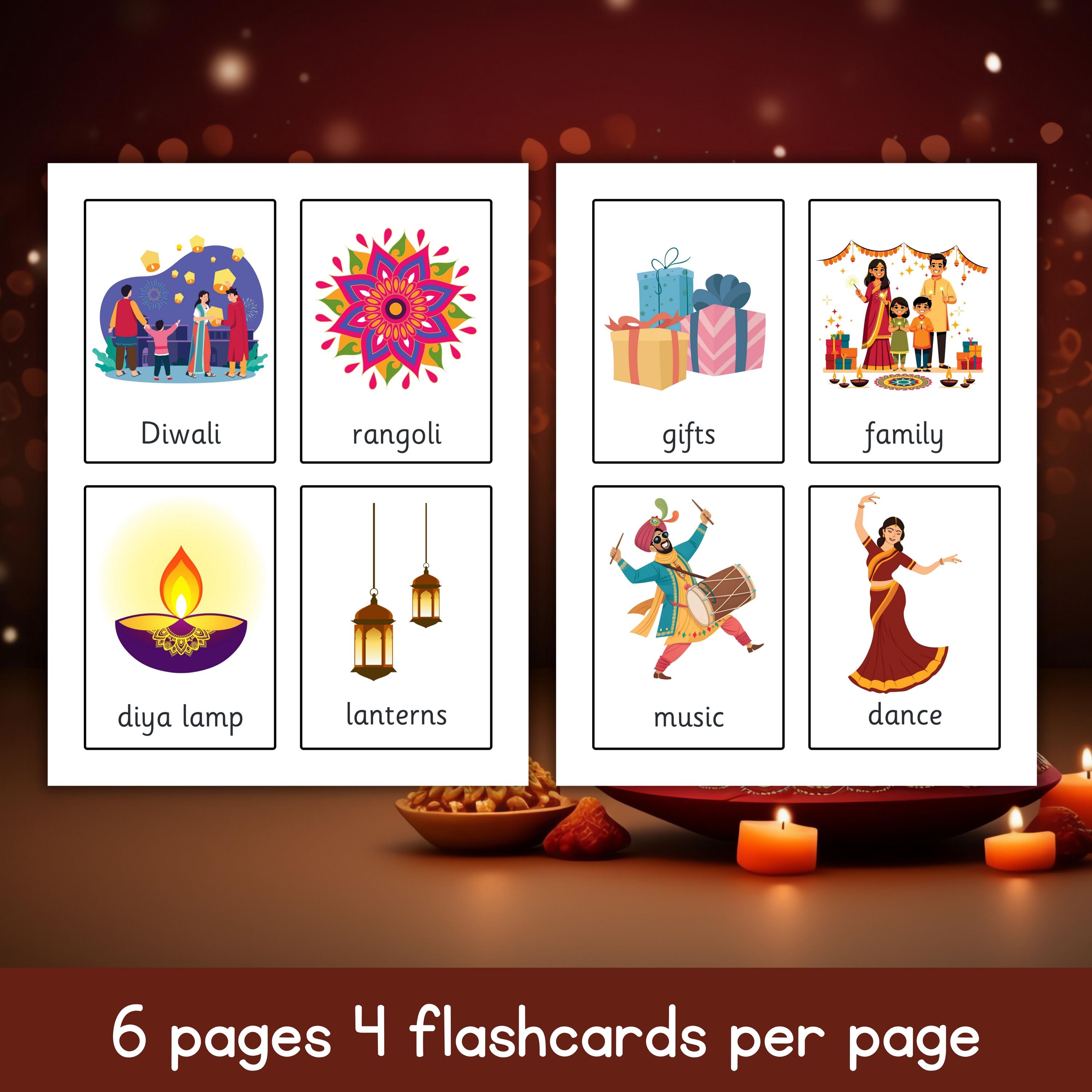 24 Diwali Flashcards, Hindu Flashcards, Educational Printable, Toddler ...