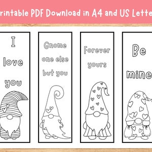 Printable Valentine's Gnome Coloring Bookmarks, Color Your Own ...