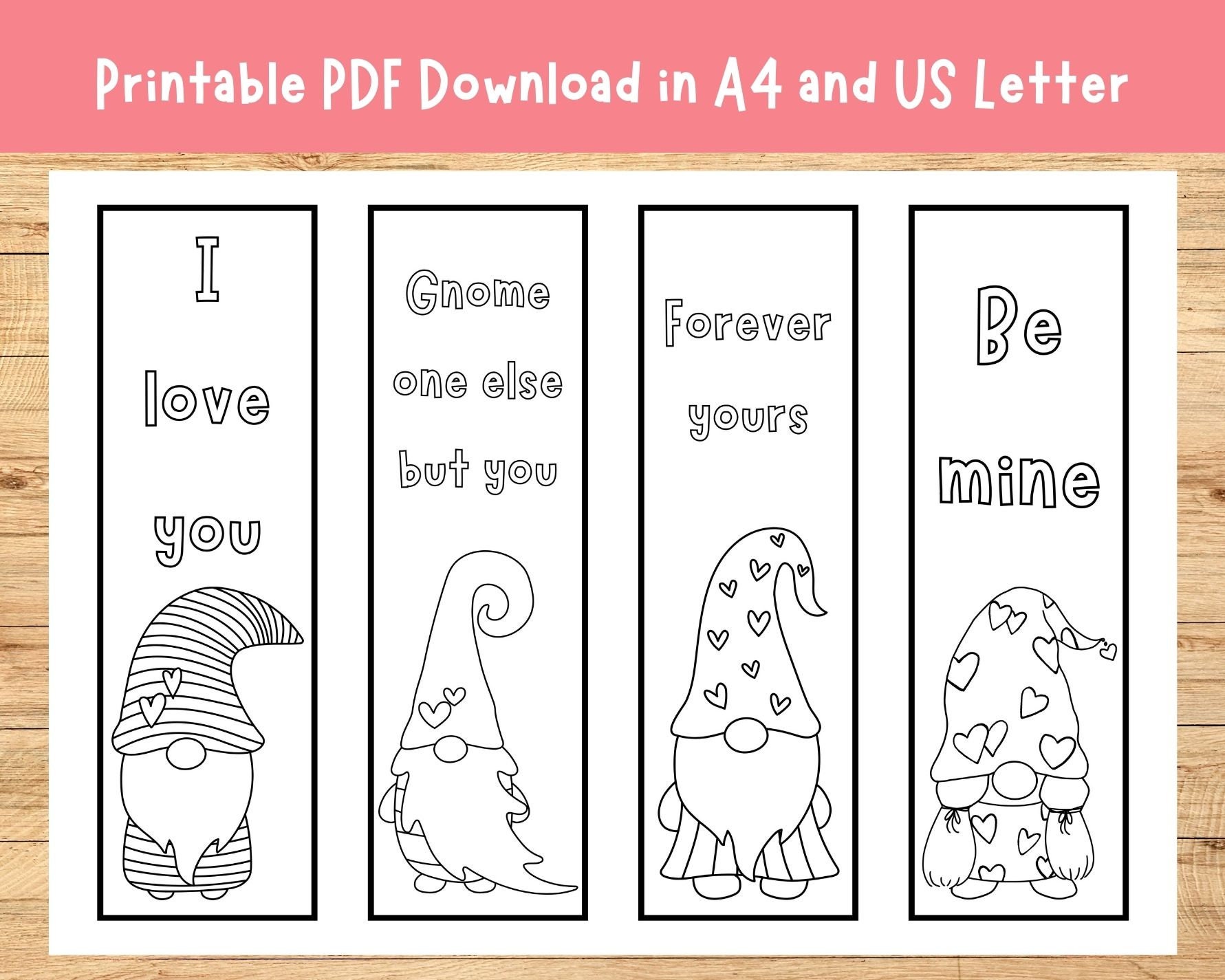 Printable Valentine's Gnome Coloring Bookmarks, Color Your Own ...