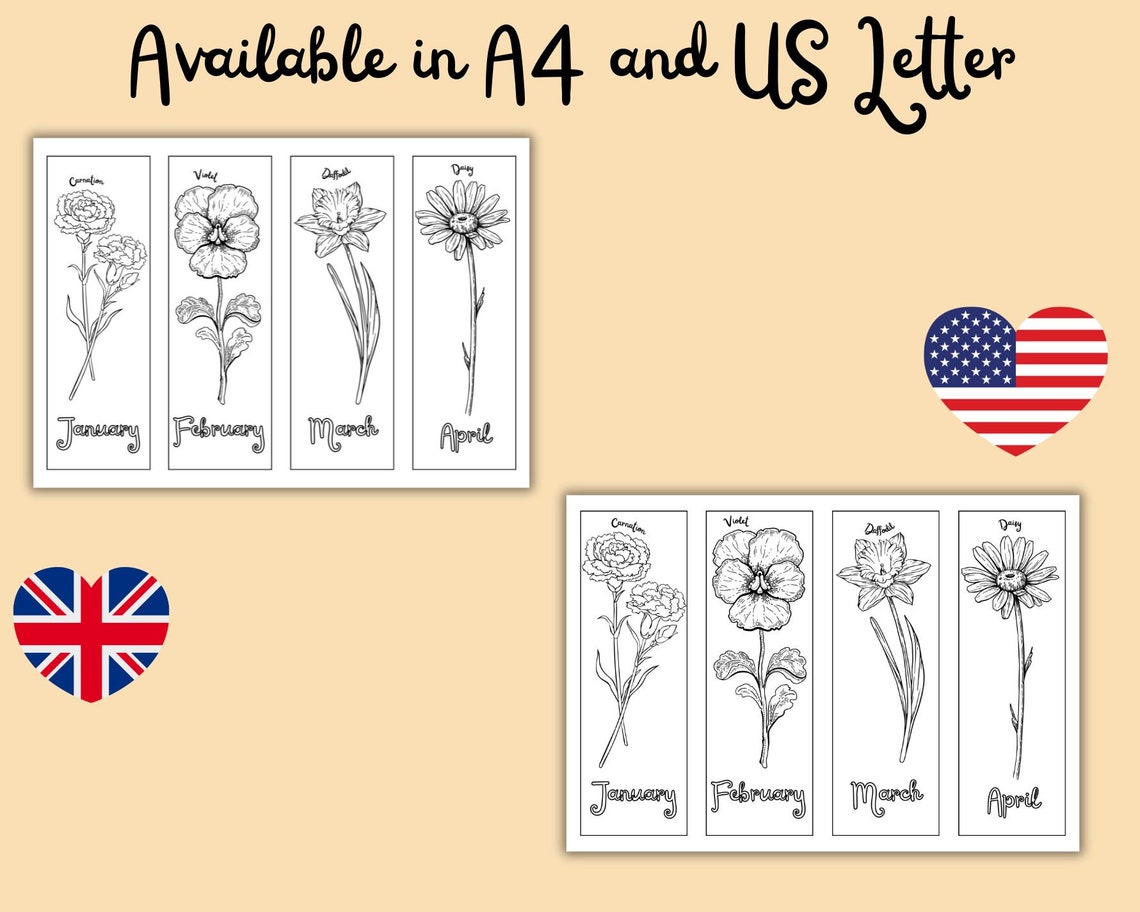 Printable Birth Month Flower Coloring Bookmarks, Color Your Own ...