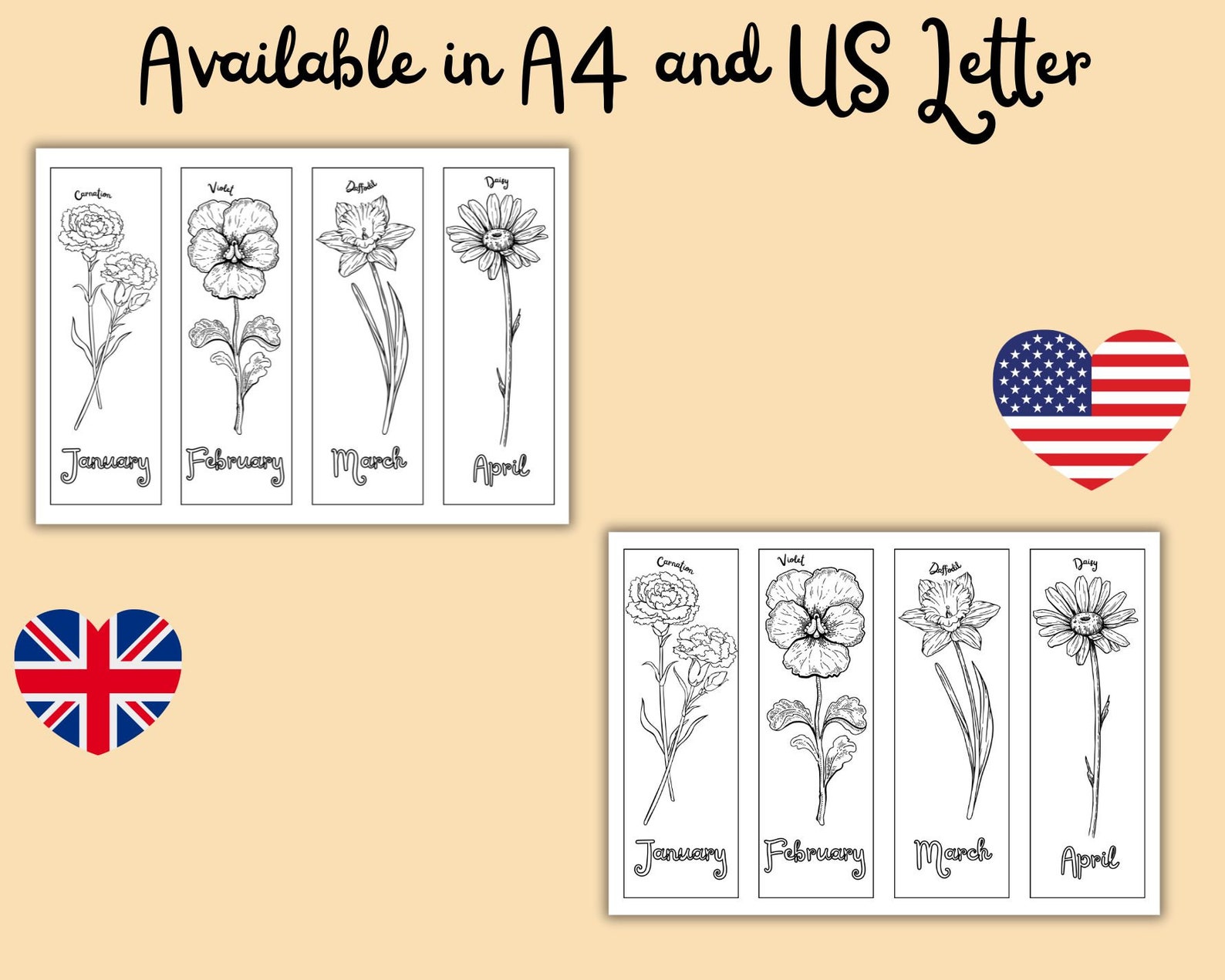 Printable Birth Month Flower Coloring Bookmarks, Color Your Own ...