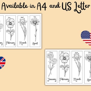 Printable Birth Month Flower Coloring Bookmarks, Color Your Own ...