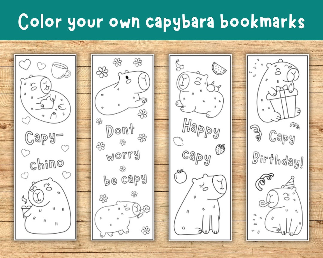 Printable Capybara Coloring Bookmarks, Color Your Own Bookmarks ...