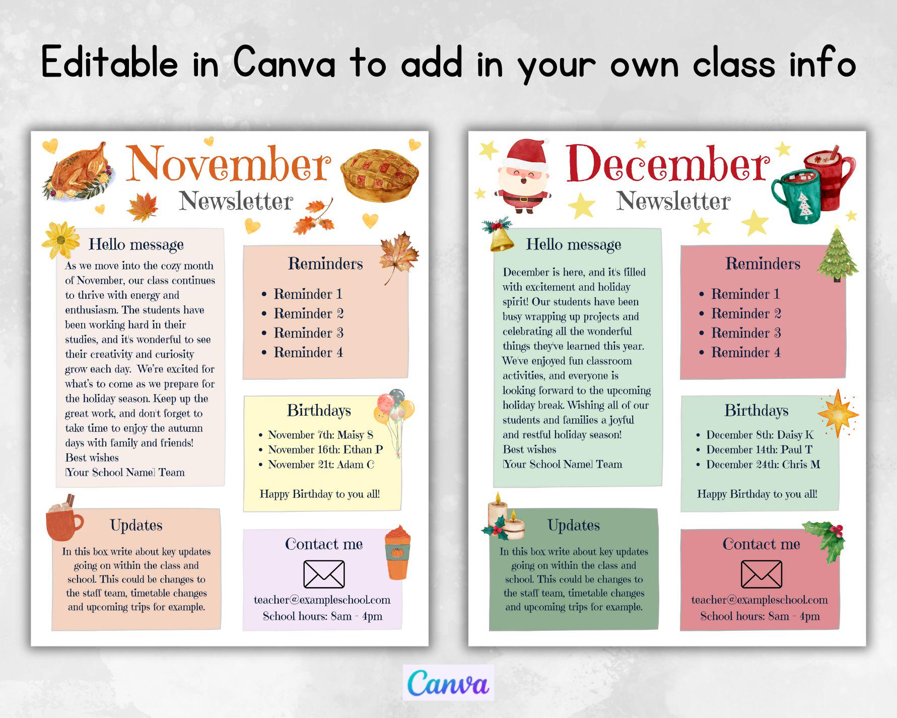 Monthly Classroom Newsletter Template, Teacher-parent Communication ...