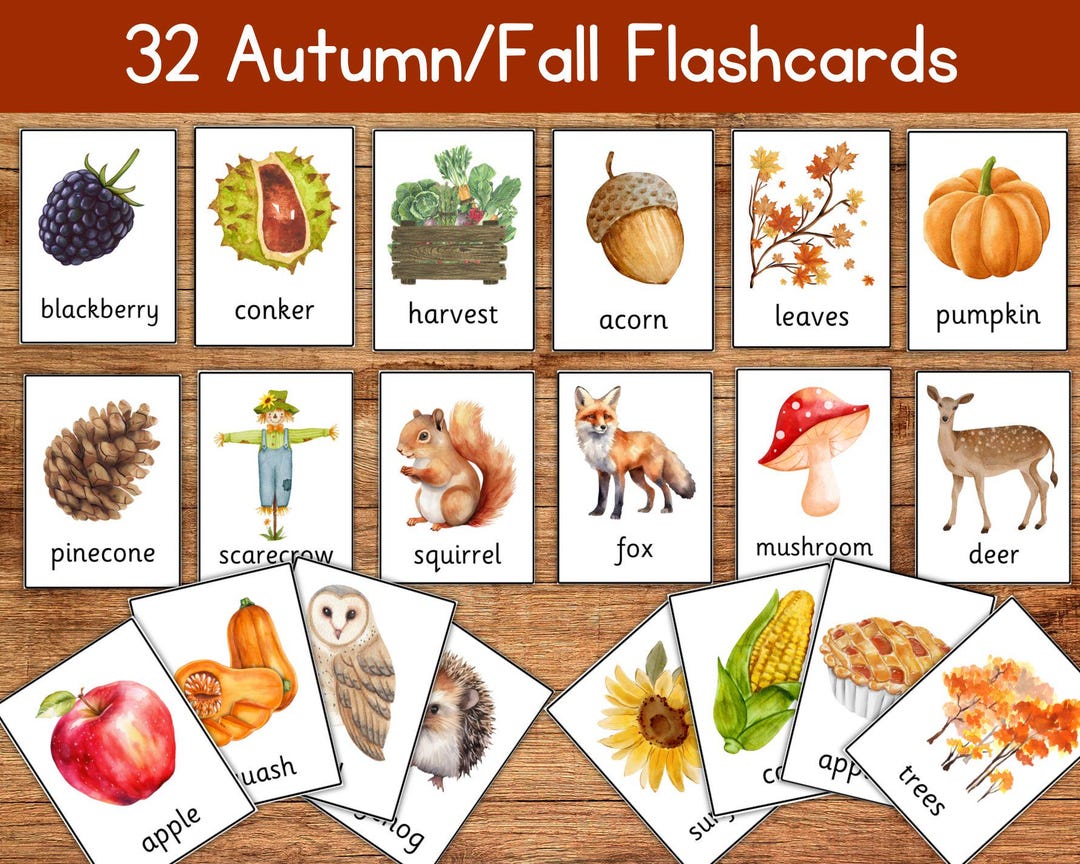 Fall Flash Cards, Autumn, Fall Flashcards, Fall Educational Printable ...