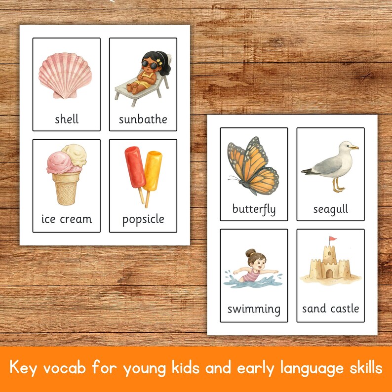 Summer Flash Cards, 32 Summer Flashcards, Summer Educational Printable ...