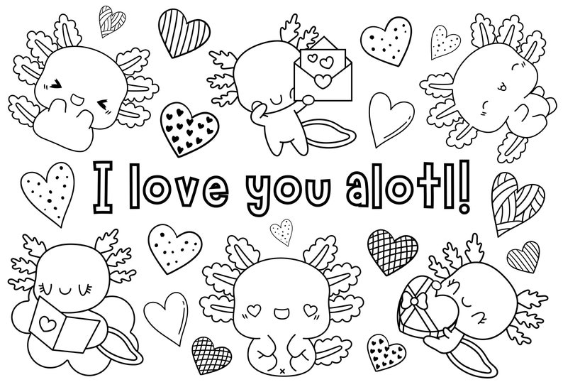 Printable Axolotl Coloring Page, Valentine's Printable for Kids and ...
