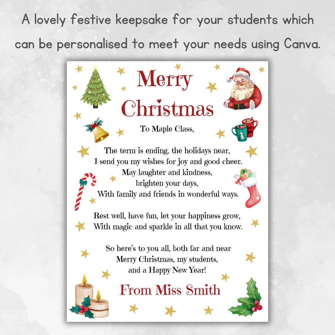 Editable Christmas Letter for Student Christmas Poem to Pupils From ...
