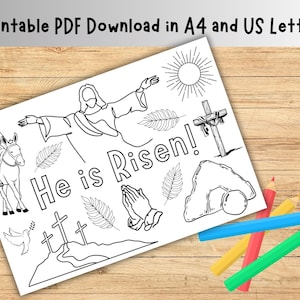 Easter Coloring Page, He is Risen Coloring Page, Christian Kids Easter ...