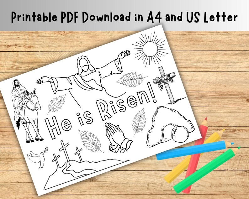 Easter Coloring Page, He is Risen Coloring Page, Christian Kids Easter ...