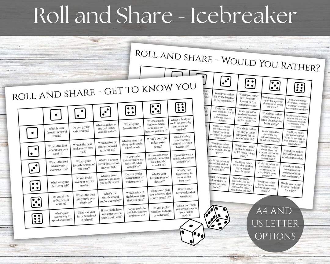 Roll and Share Printable Icebreaker Game, Adult Party Game, Would You ...