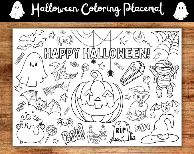 Halloween Coloring Placemat Page, Kids Halloween Activity, Halloween ...