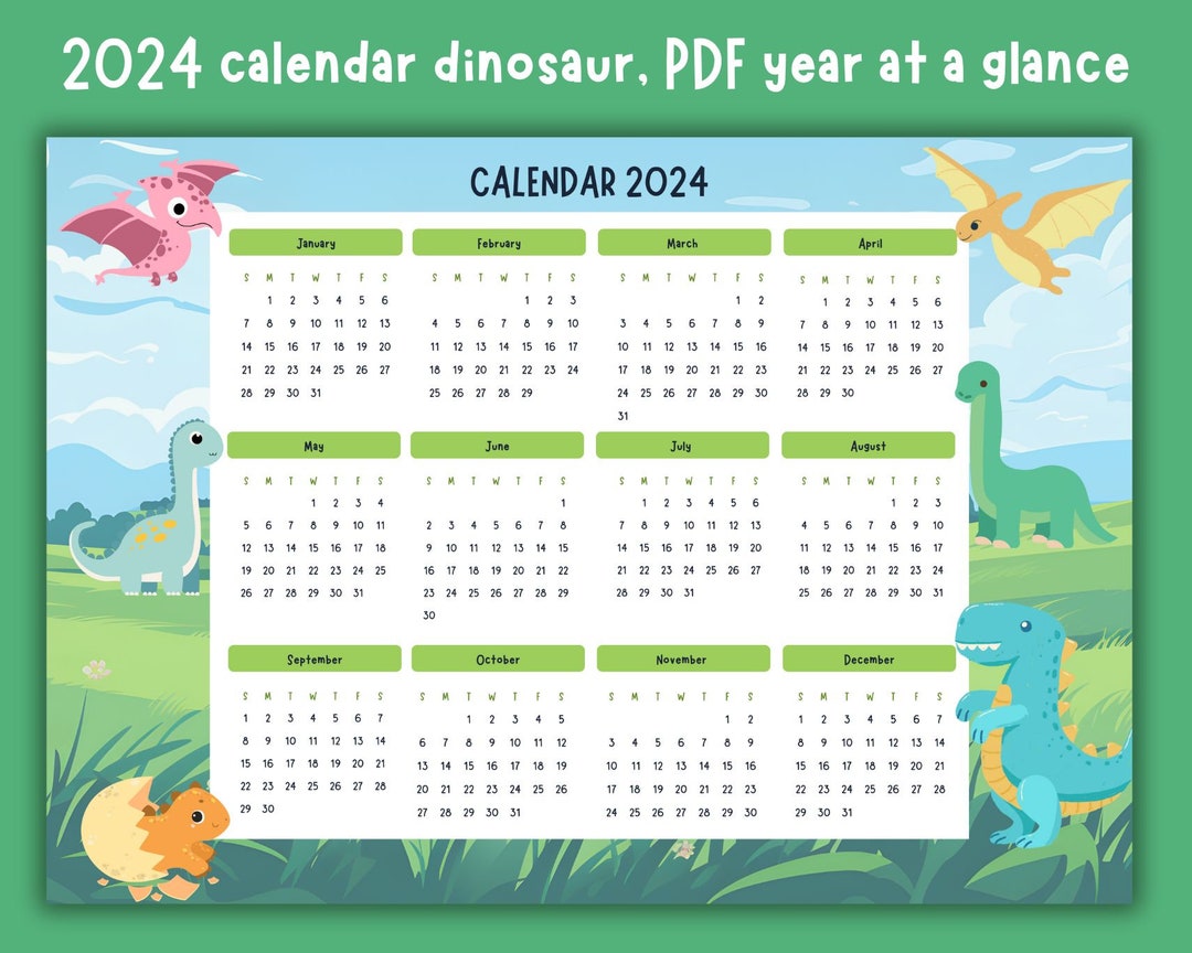 Printable Kids Dinosaur Calendar 2024 Cute Calendar - Etsy