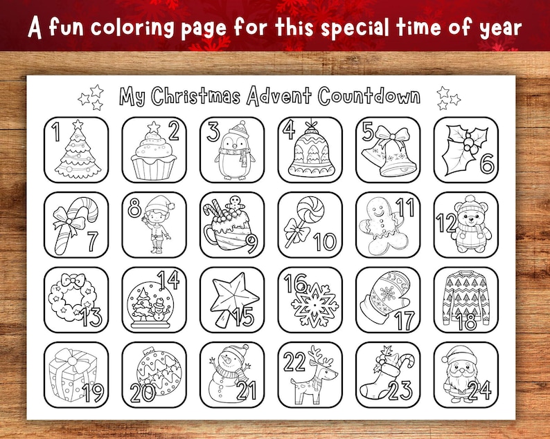 Advent Calendar Coloring Page , Christmas Countdown Coloring, Printable ...