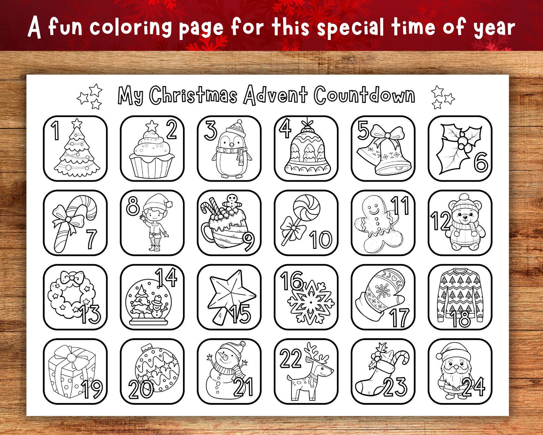 Advent Calendar Coloring Page , Christmas Countdown Coloring, Printable ...