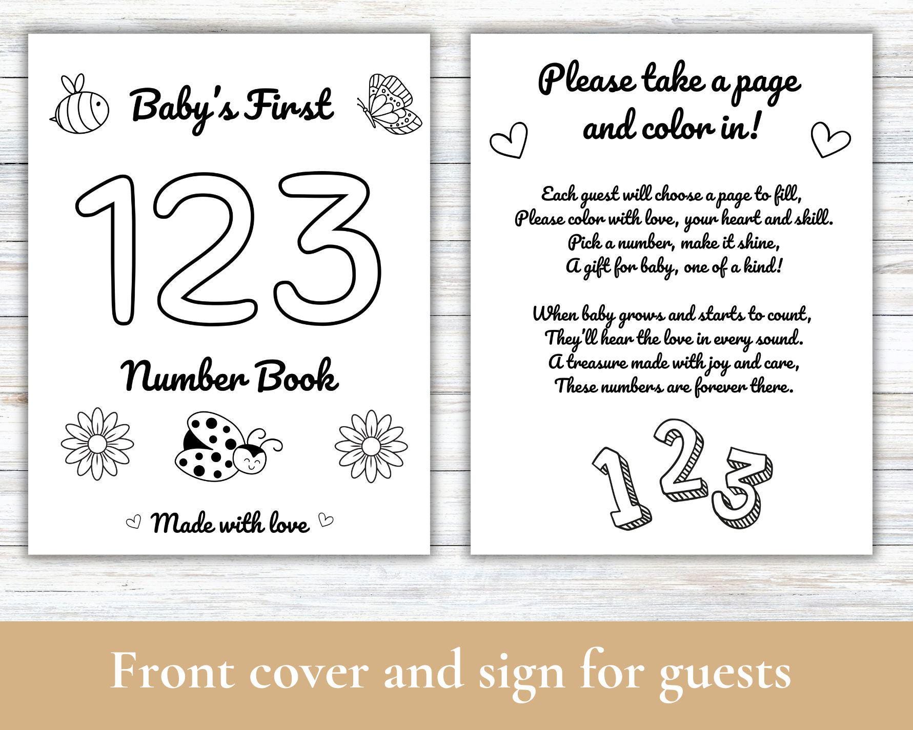Baby Shower 123 Book, 123 Coloring Book, Baby's First Number Book, Baby ...