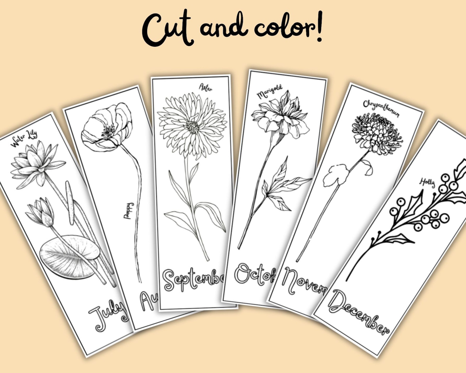 Printable Birth Month Flower Coloring Bookmarks, Color Your Own ...