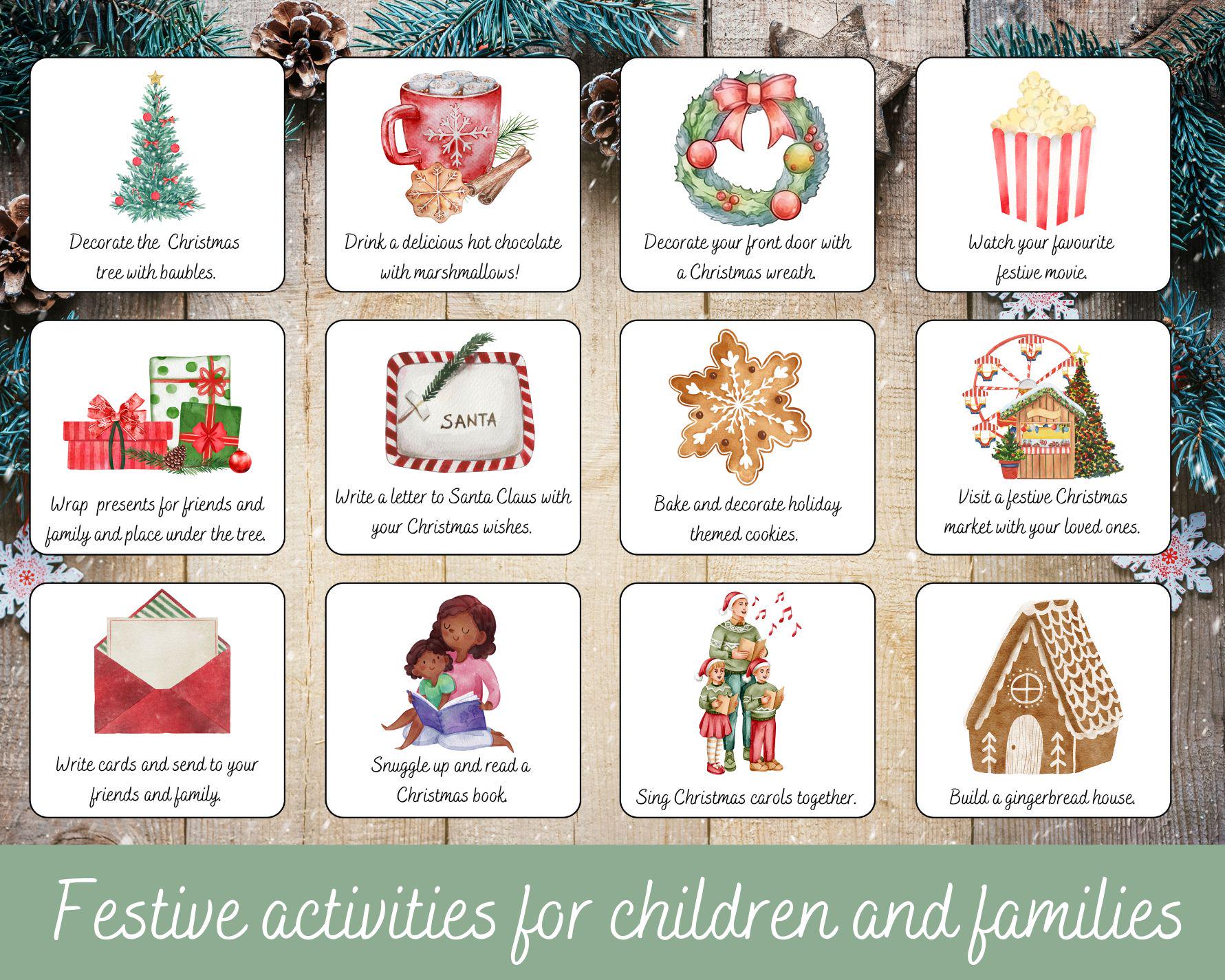 Kids Christmas Advent Calendar Activity Cards, Kids Christmas Countdown ...