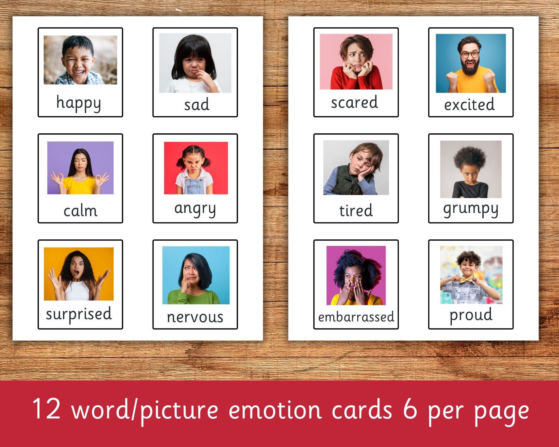 Emotions and Feelings Cards, Matching Picture Word Cards, Educational ...