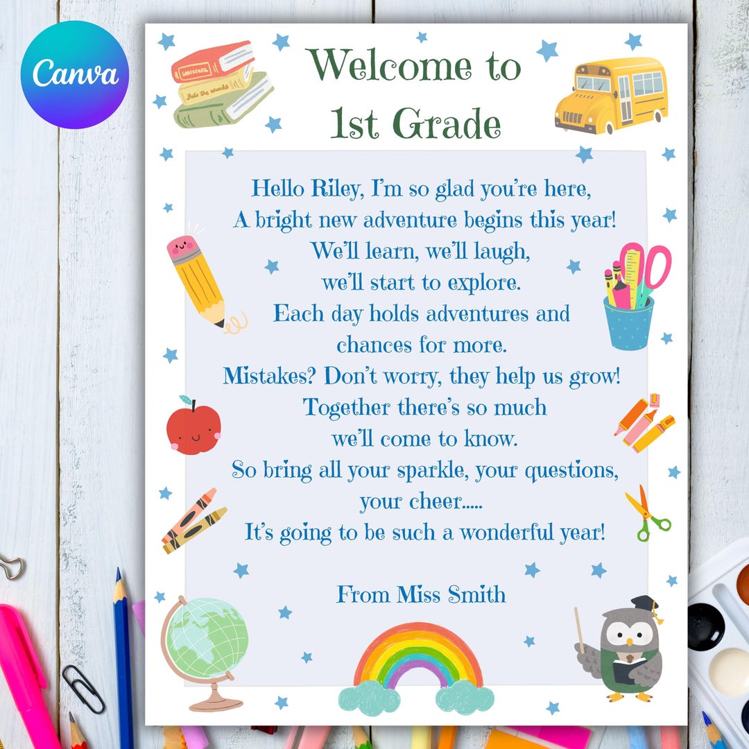 Editable First Day of School Poem for Student, Letter to Pupils From ...