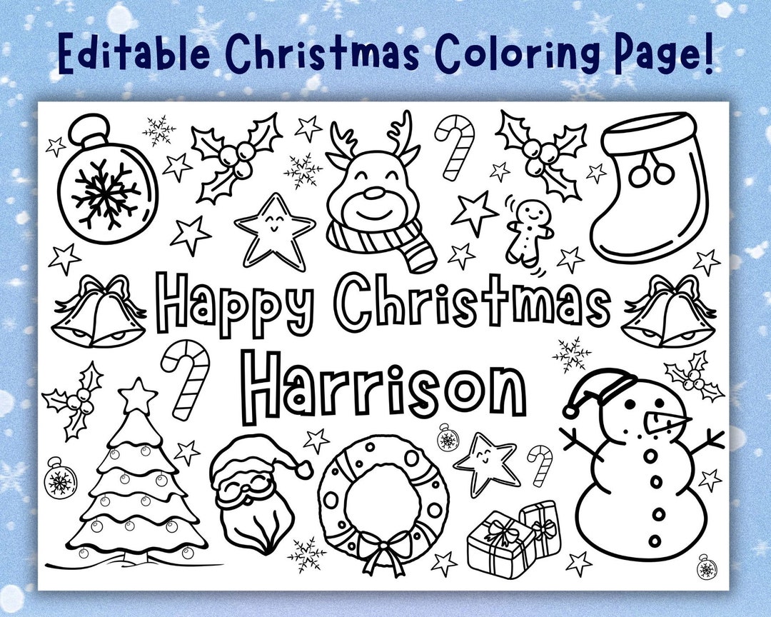 Personalised Editable Christmas Coloring in Placemat Printable Digital ...