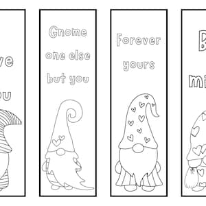 Printable Valentine's Gnome Coloring Bookmarks, Color Your Own ...