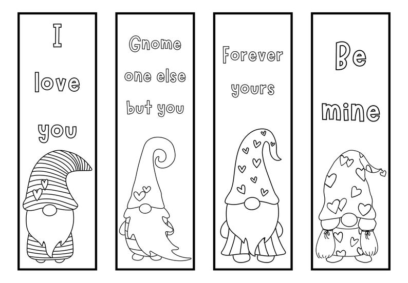 Printable Valentine's Gnome Coloring Bookmarks, Color Your Own ...