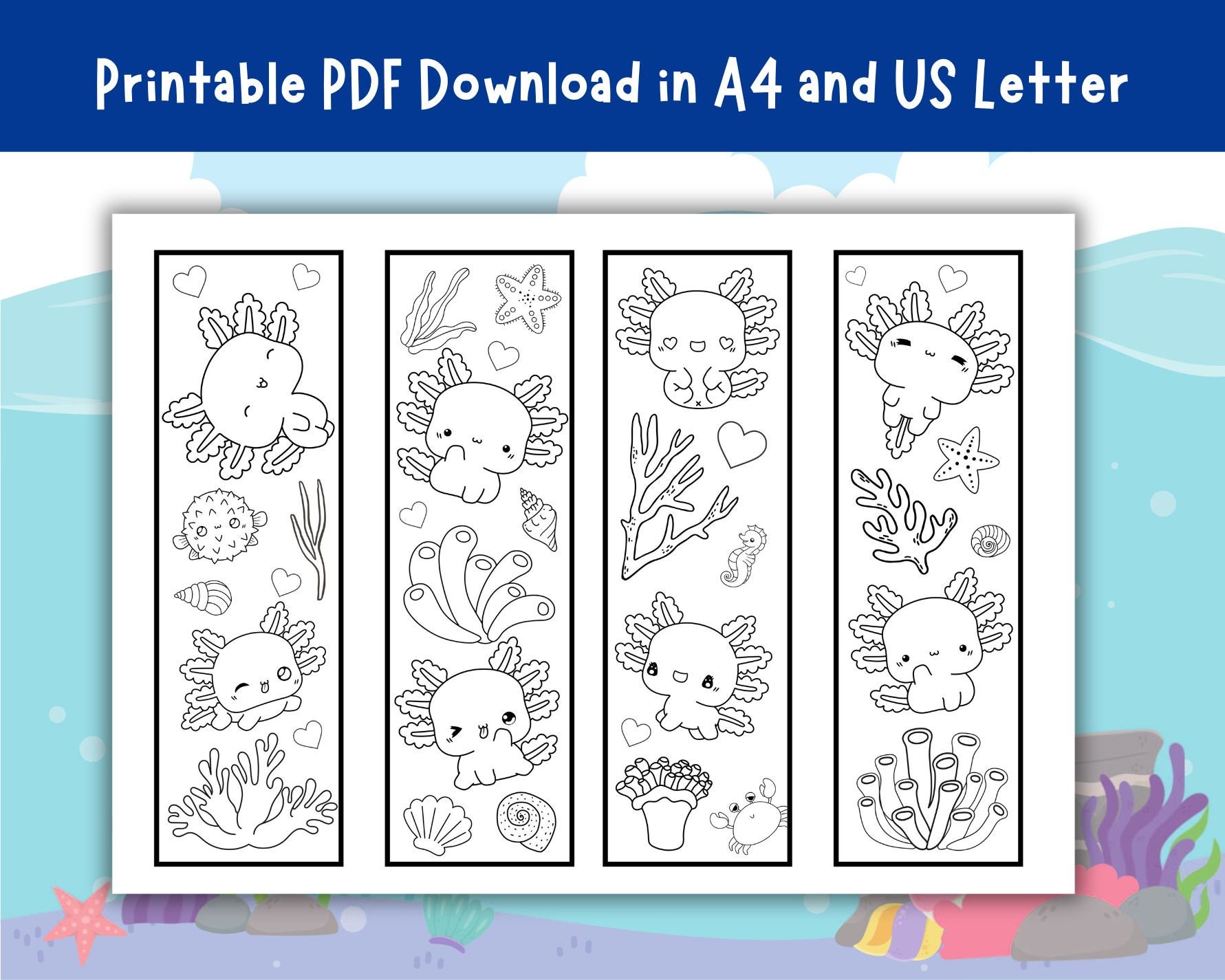 Printable Axolotl Coloring Bookmarks, Color Your Own Bookmarks ...