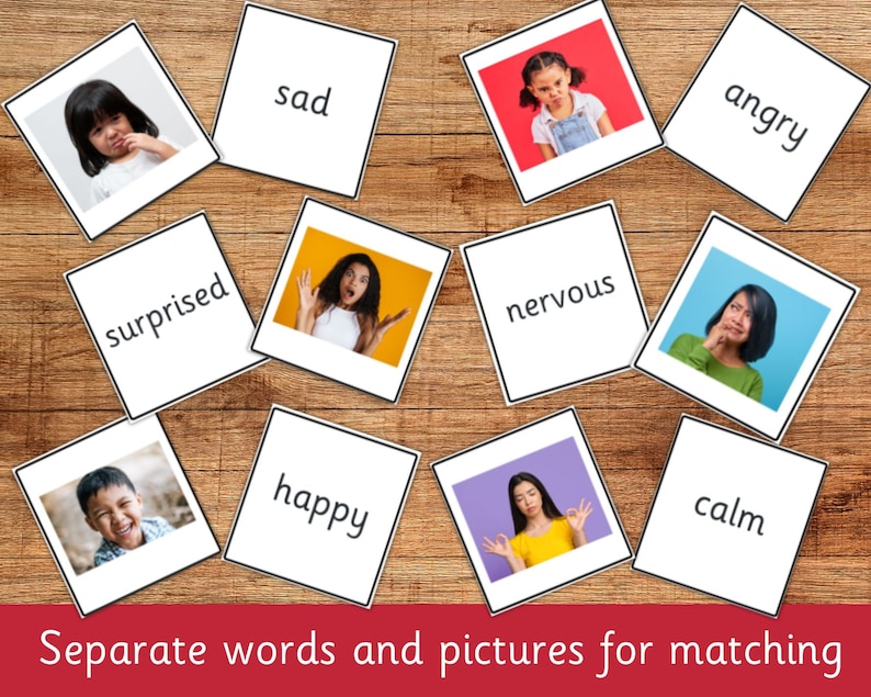 Emotions and Feelings Cards, Matching Picture Word Cards, Educational ...