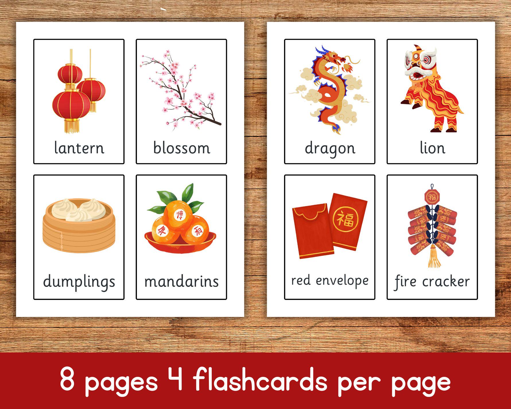 Chinese New Year Flash Cards, Lunar New Year Flashcards, Educational ...