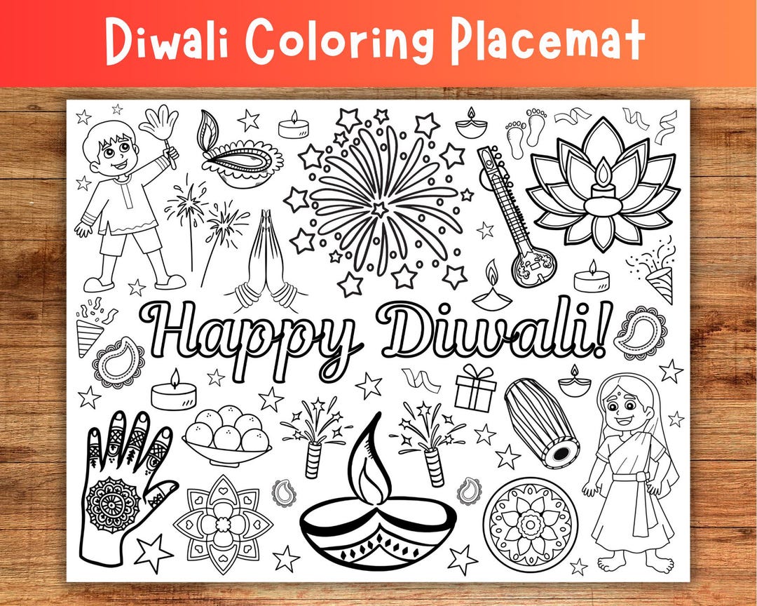 Diwali Coloring Page, Diwali Coloring Placemat, Hindu Coloring, Hindu ...