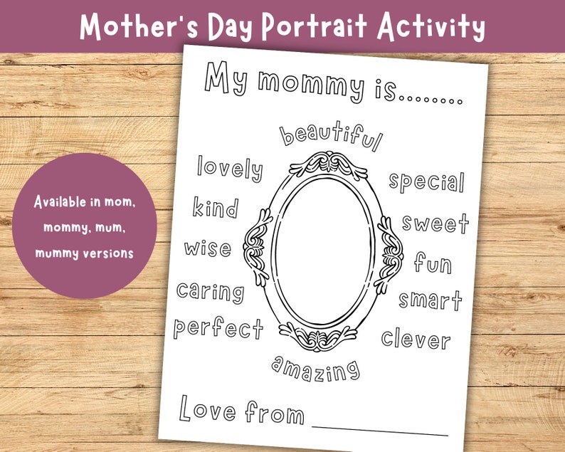 Mother's Day Coloring in Portrait Sheet, Mother's Day Craft, Mother's ...