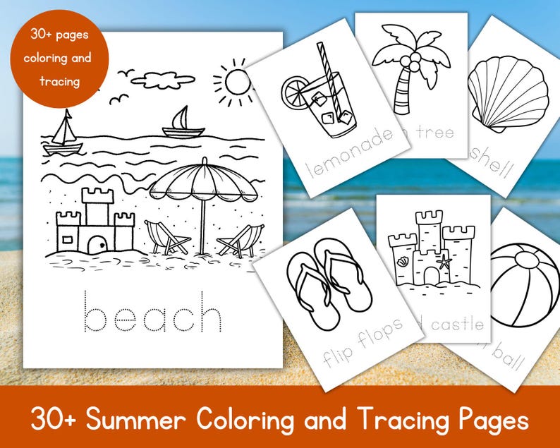 Summer Coloring Pages, Summer Activity for Kids, Summer Tracing, Prek ...