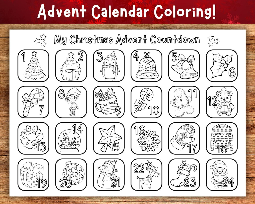 Advent Calendar Coloring Page , Christmas Countdown Coloring, Printable ...