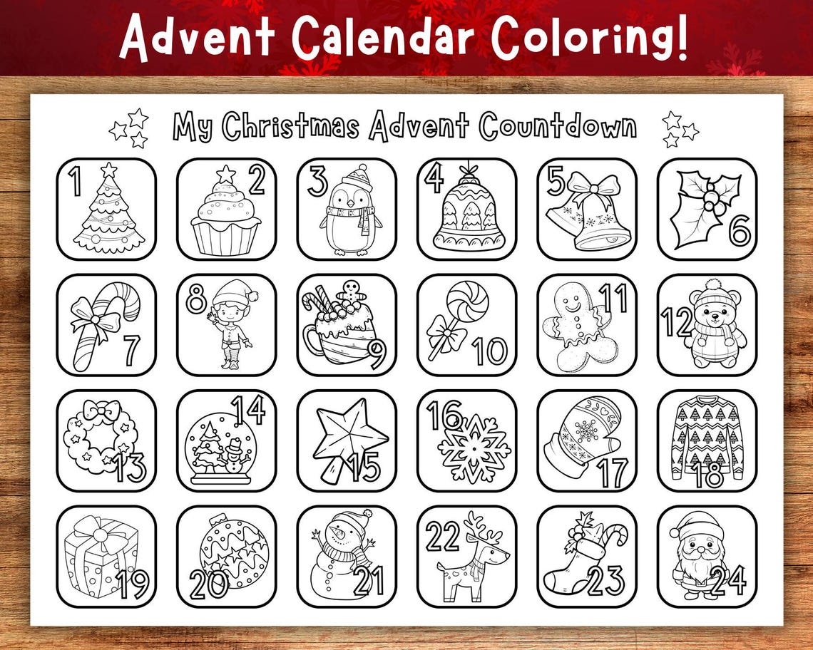 Advent Calendar Coloring Page , Christmas Countdown Coloring, Printable ...