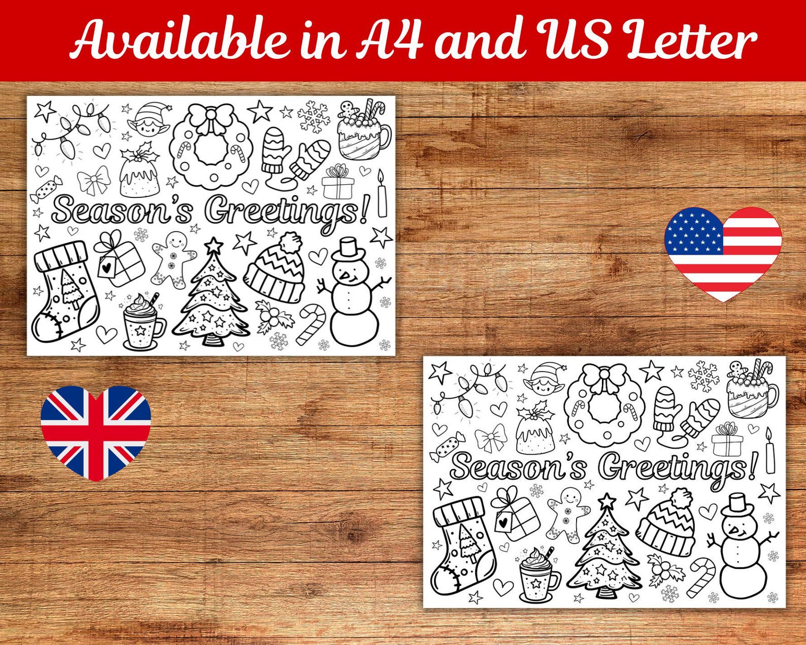 Christmas Coloring Page, Christmas Coloring Placemat, Winter Coloring ...