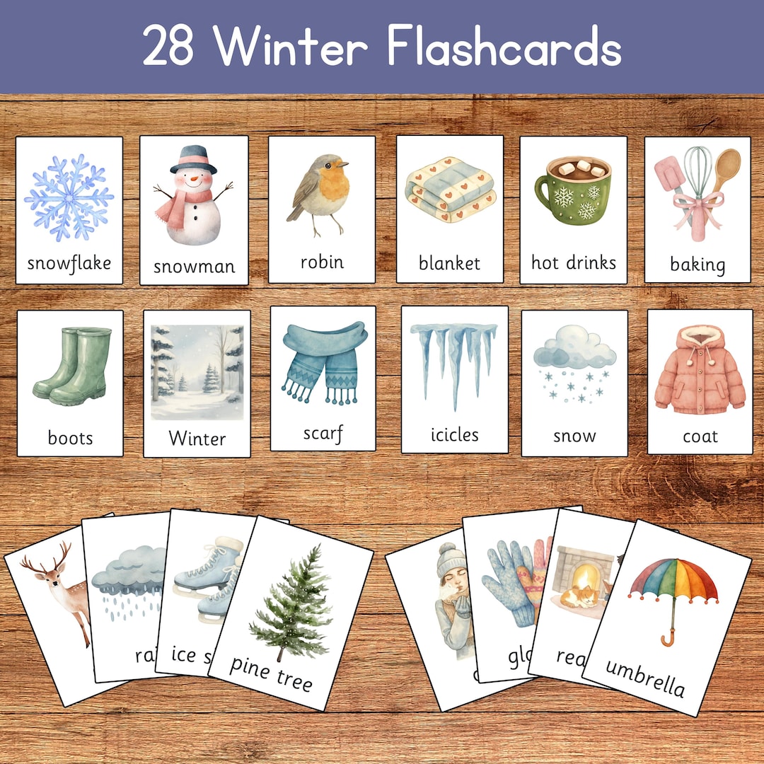 Winter Flash Cards, Winter Time Flashcards, Winter Educational ...