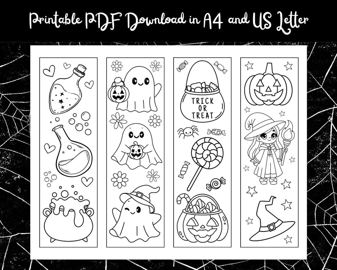Halloween Coloring Bookmarks, Kids Halloween Activity, Halloween ...