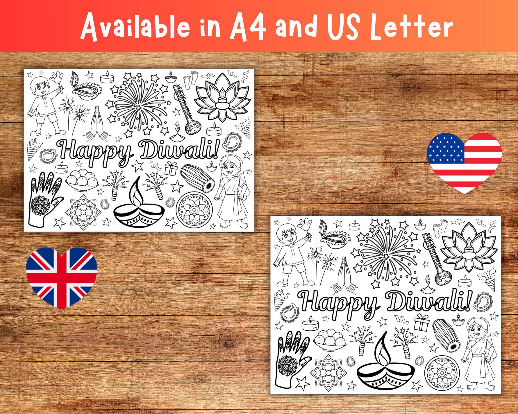 Diwali Coloring Page, Diwali Coloring Placemat, Hindu Coloring, Hindu ...