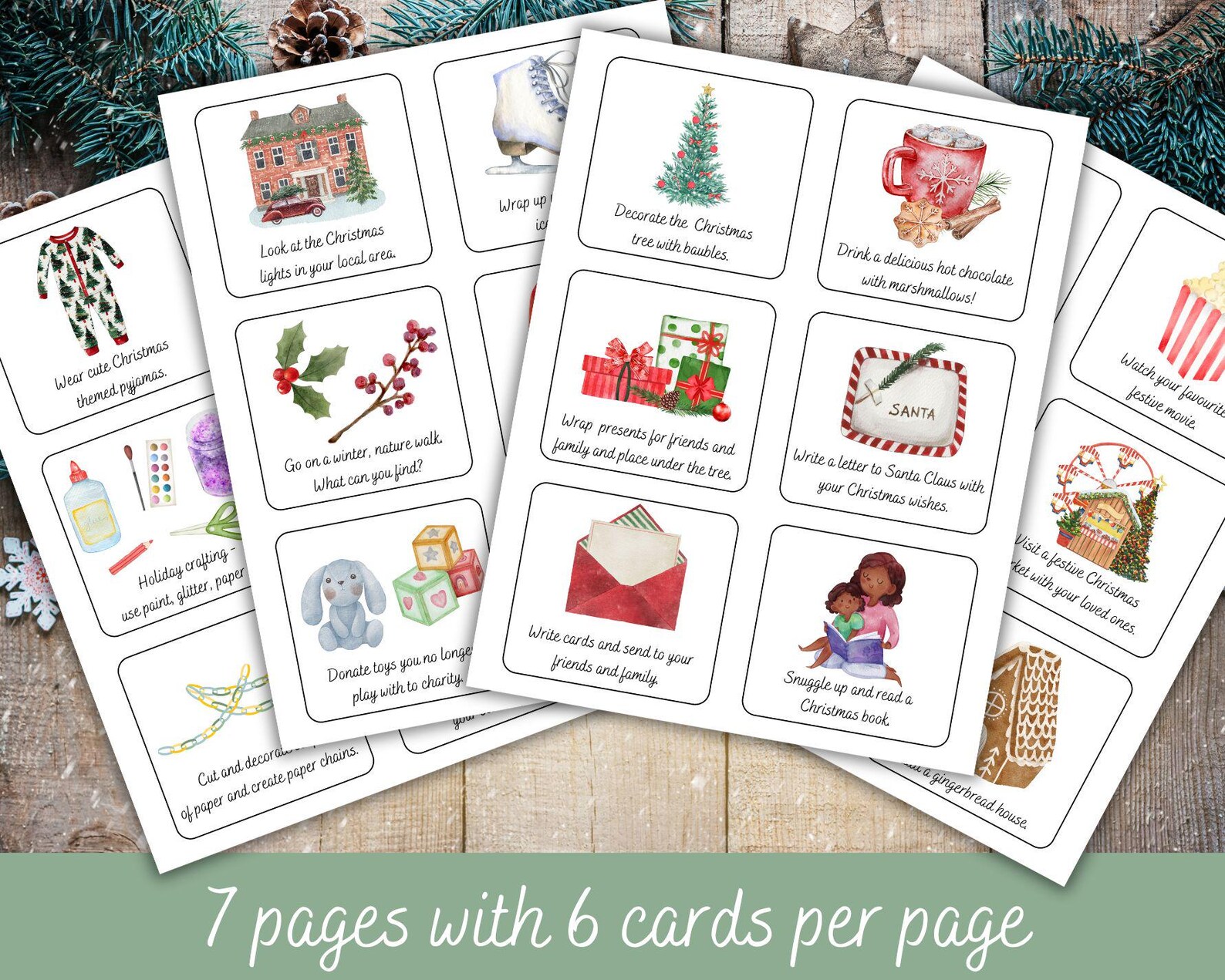 Kids Christmas Advent Calendar Activity Cards, Kids Christmas Countdown ...