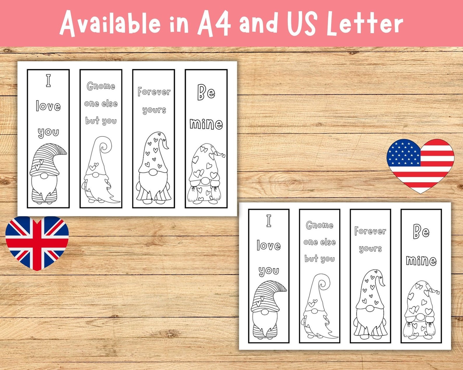 Printable Valentine's Gnome Coloring Bookmarks, Color Your Own ...