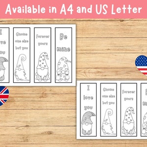 Printable Valentine's Gnome Coloring Bookmarks, Color Your Own ...