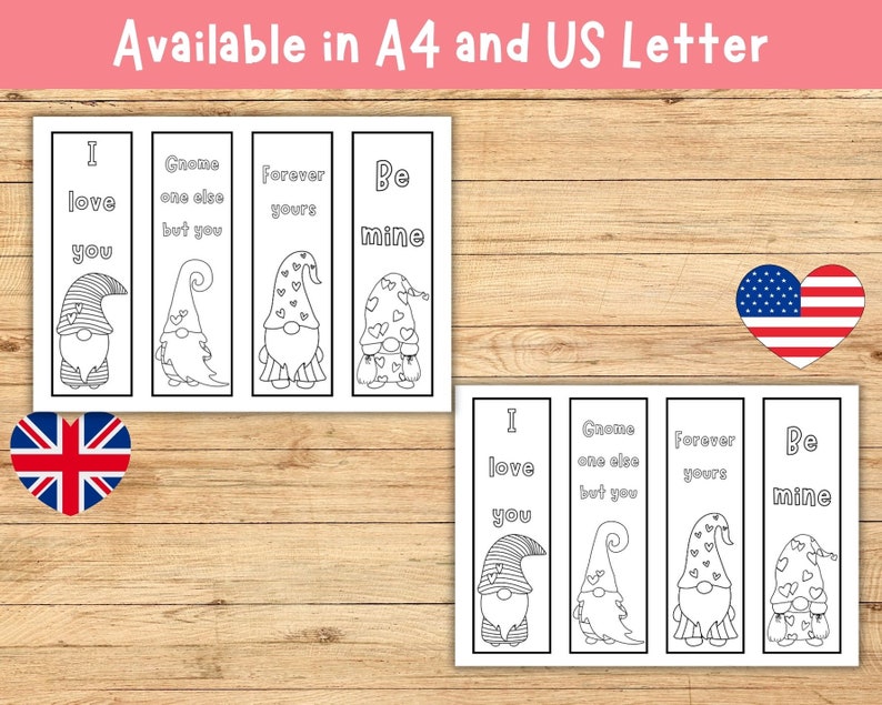 Printable Valentine's Gnome Coloring Bookmarks, Color Your Own ...