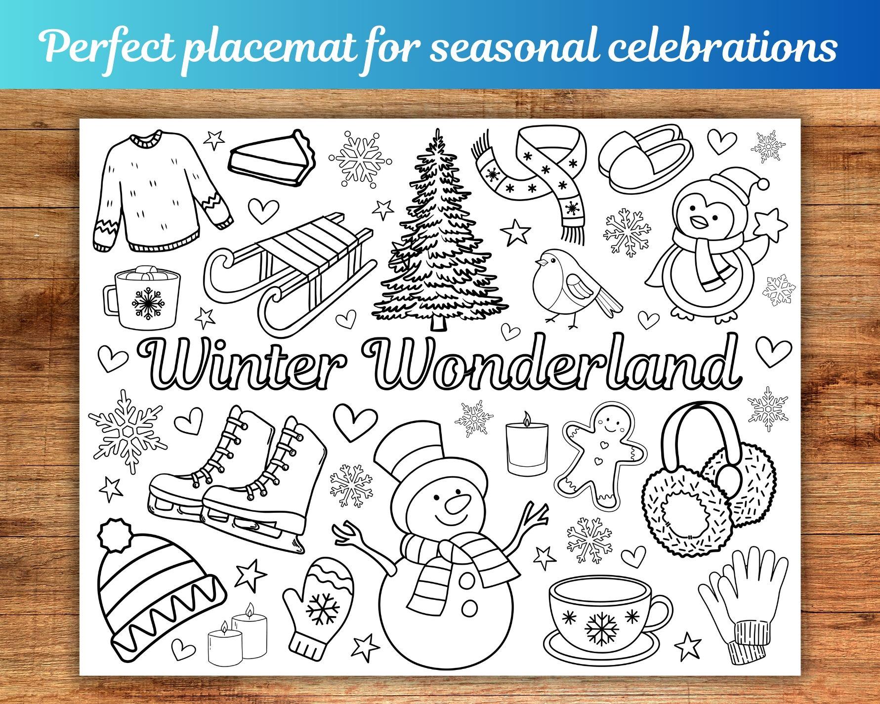 Winter Coloring Page, Christmas Coloring Placemat, Winter Wonderland ...