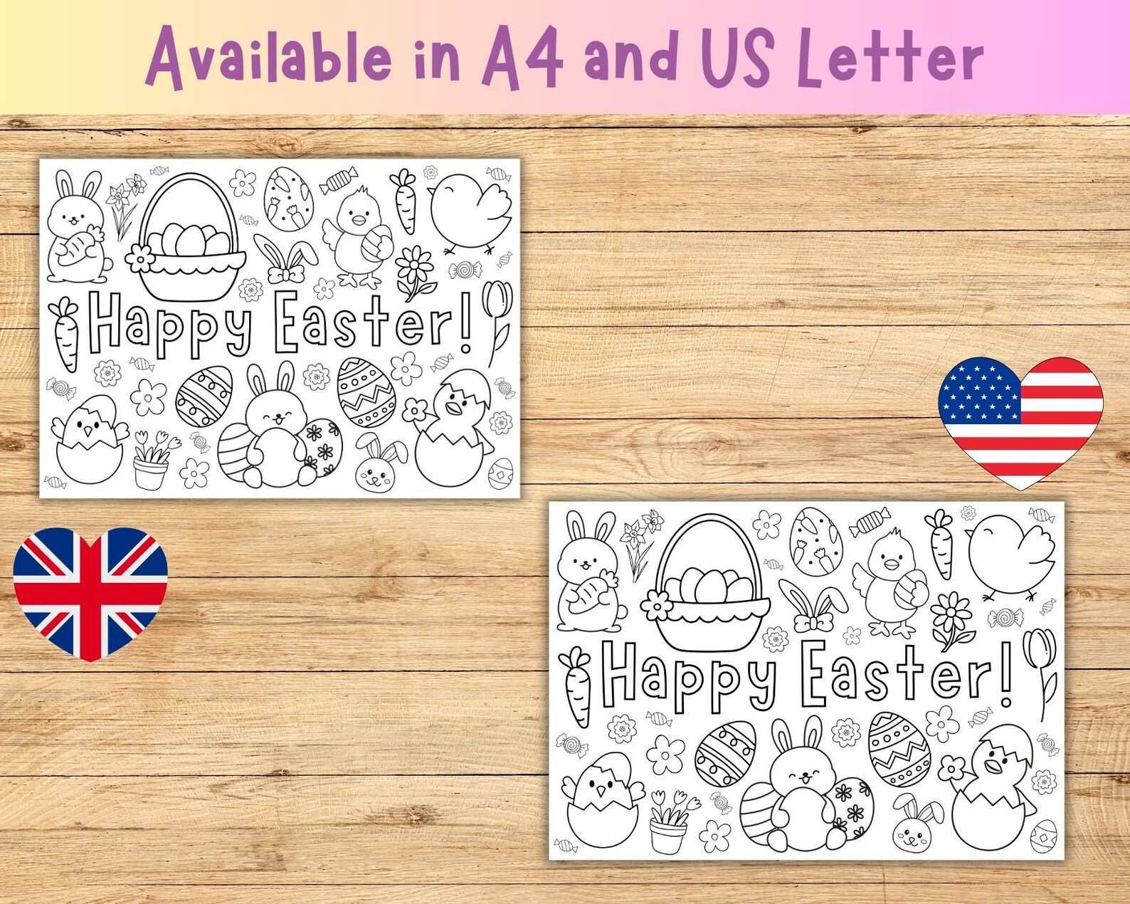 Easter Coloring Page, Happy Easter Coloring Pages, Kids Easter Doodle ...