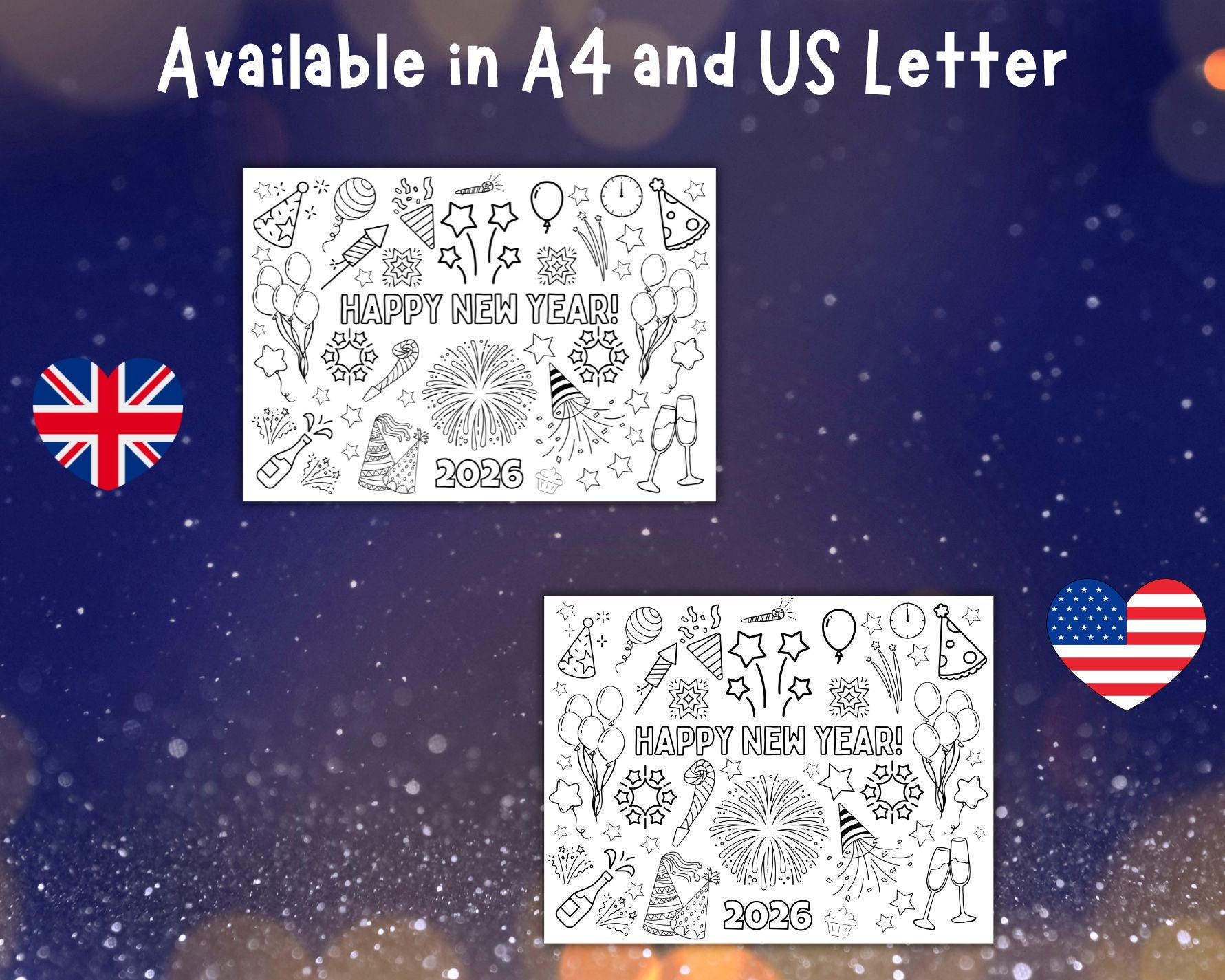 New Year Placemat Coloring Page 2026, Printable New Years Eve Party ...