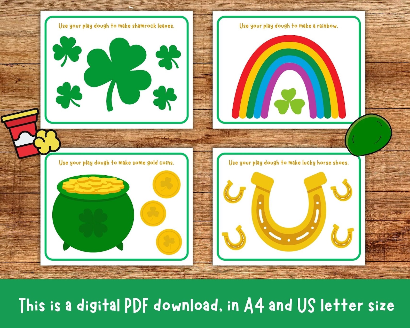 St Patrick's Day Play Dough Mats, Playdough Activity, Kids and Toddler ...